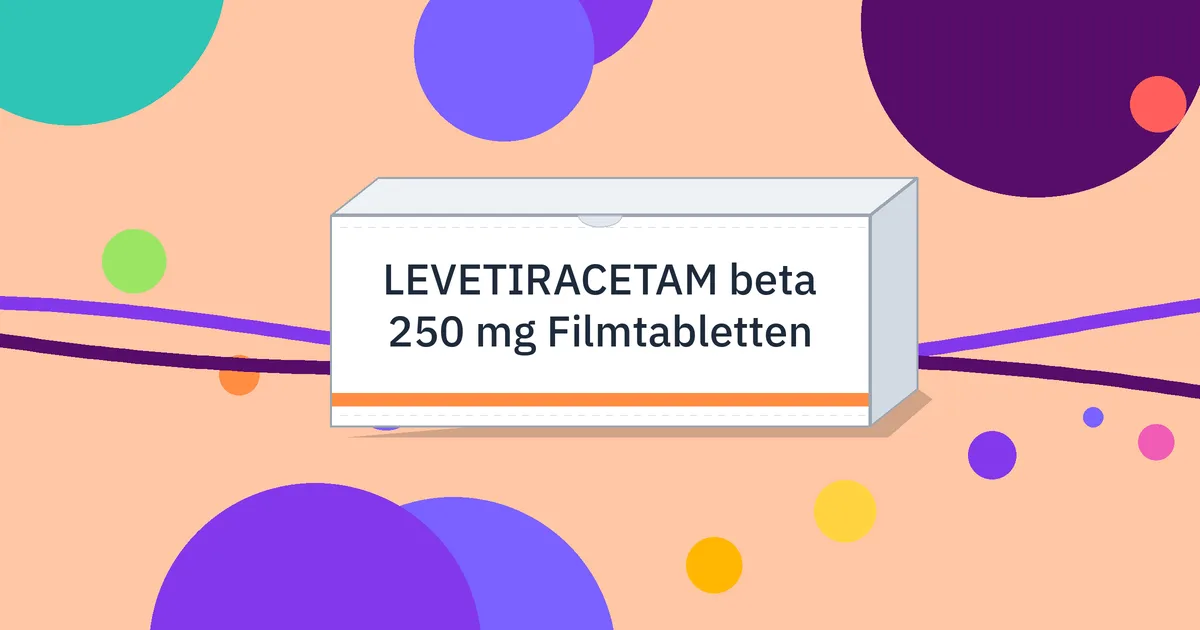 Symbolbild: Packung mit der Aufschrift LEVETIRACETAM beta 250 mg Filmtabletten (PZN 08841064) – Verfügbarkeit und Bezug in Apotheken in Frankfurt am Main