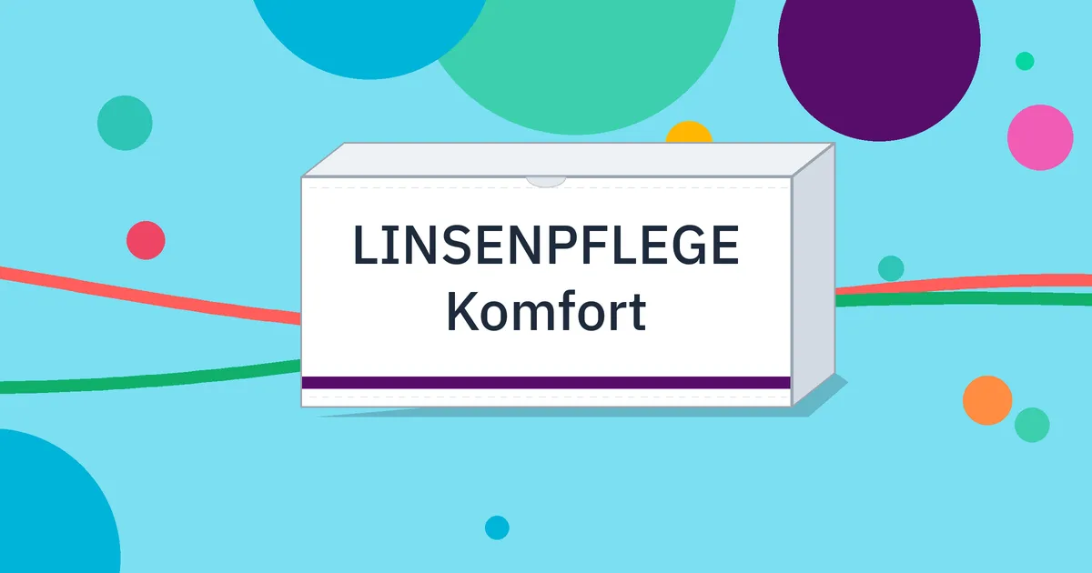 Symbolbild: Packung mit der Aufschrift LINSENPFLEGE Komfort (PZN 10838595) – Verfügbarkeit und Bezug in Apotheken in Frankfurt am Main