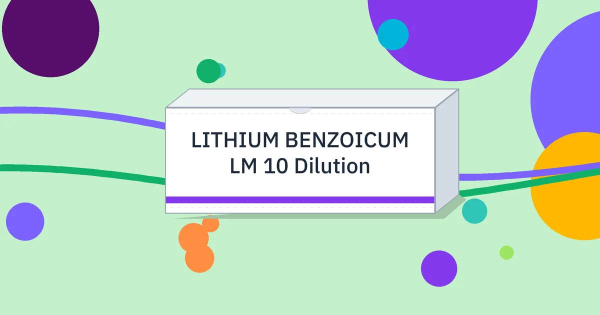 Symbolbild: Packung mit der Aufschrift LITHIUM BENZOICUM LM 10 Dilution (PZN 13531495) – Verfügbarkeit und Bezug in Apotheken in Frankfurt am Main