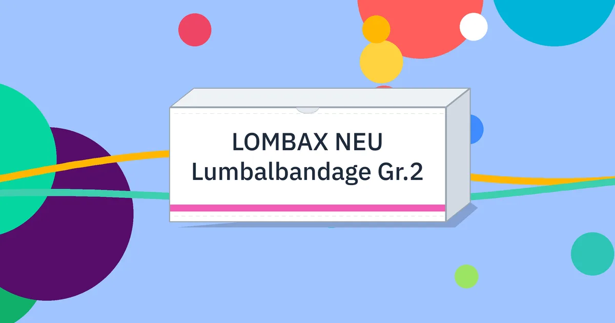 Symbolbild: Packung mit der Aufschrift LOMBAX NEU Lumbalbandage Gr.2 (PZN 01352729) – Verfügbarkeit und Bezug in Apotheken in Frankfurt am Main