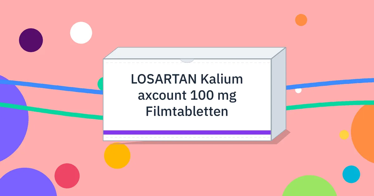 Symbolbild: Packung mit der Aufschrift LOSARTAN Kalium axcount 100 mg Filmtabletten (PZN 05458459) – Verfügbarkeit und Bezug in Apotheken in Frankfurt am Main