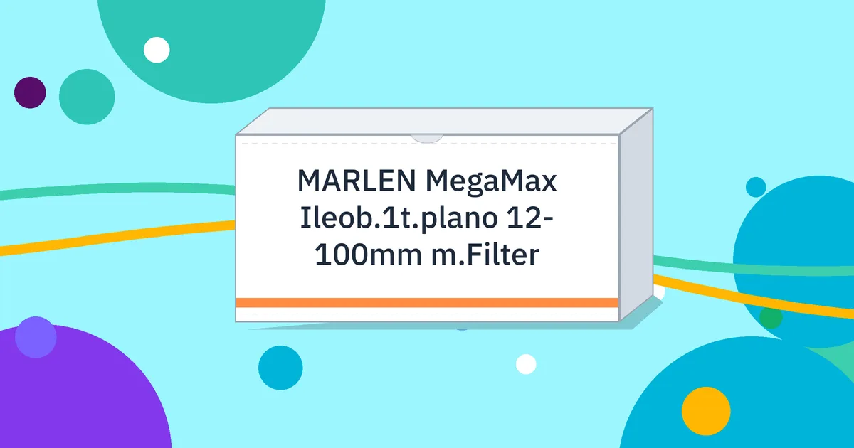 Symbolbild: Packung mit der Aufschrift MARLEN MegaMax Ileob.1t.plano 12-100mm m.Filter (PZN 18728512) – Verfügbarkeit und Bezug in Apotheken in Frankfurt am Main