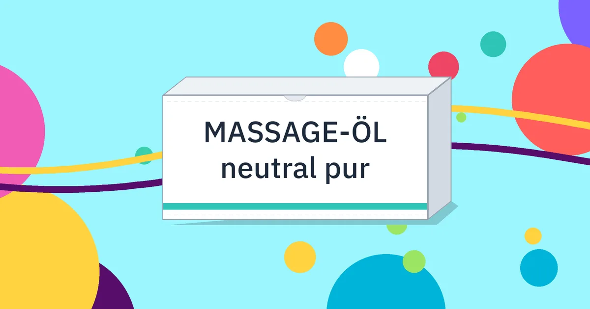 Symbolbild: Packung mit der Aufschrift MASSAGE-ÖL neutral pur (PZN 19076402) – Verfügbarkeit und Bezug in Apotheken in Frankfurt am Main