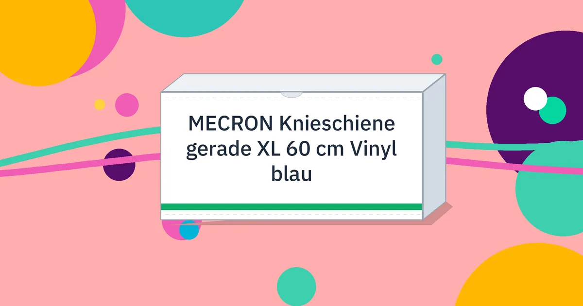 Symbolbild: Packung mit der Aufschrift MECRON Knieschiene gerade XL 60 cm Vinyl blau (PZN 02906288) – Verfügbarkeit und Bezug in Apotheken in Frankfurt am Main