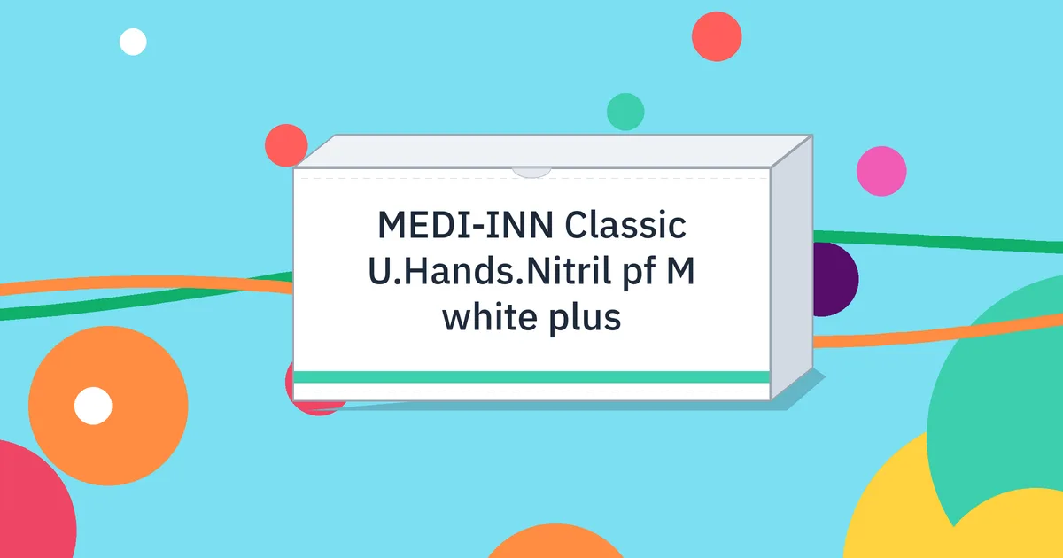 Symbolbild: Packung mit der Aufschrift MEDI-INN Classic U.Hands.Nitril pf M white plus (PZN 18854180) – Verfügbarkeit und Bezug in Apotheken in Frankfurt am Main