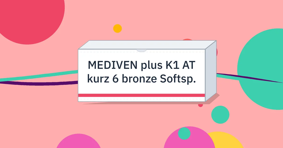 Symbolbild: Packung mit der Aufschrift MEDIVEN plus K1 AT kurz 6 bronze Softsp. (PZN 15027192) – Verfügbarkeit und Bezug in Apotheken in Frankfurt am Main