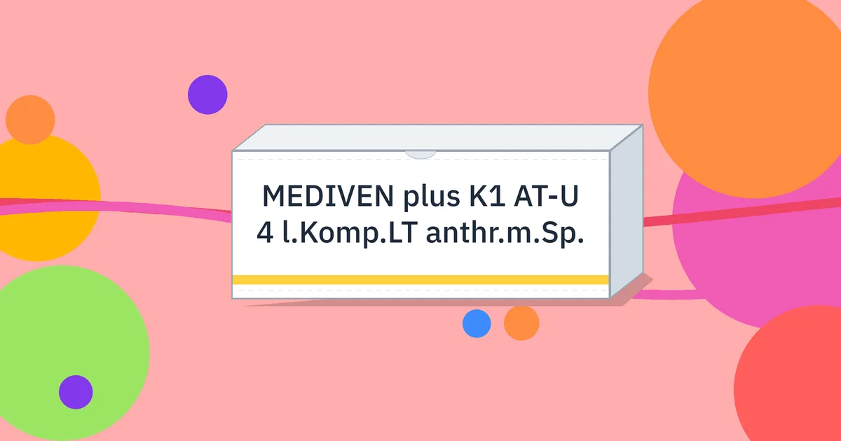 Symbolbild: Packung mit der Aufschrift MEDIVEN plus K1 AT-U 4 l.Komp.LT anthr.m.Sp. (PZN 15032810) – Verfügbarkeit und Bezug in Apotheken in Frankfurt am Main