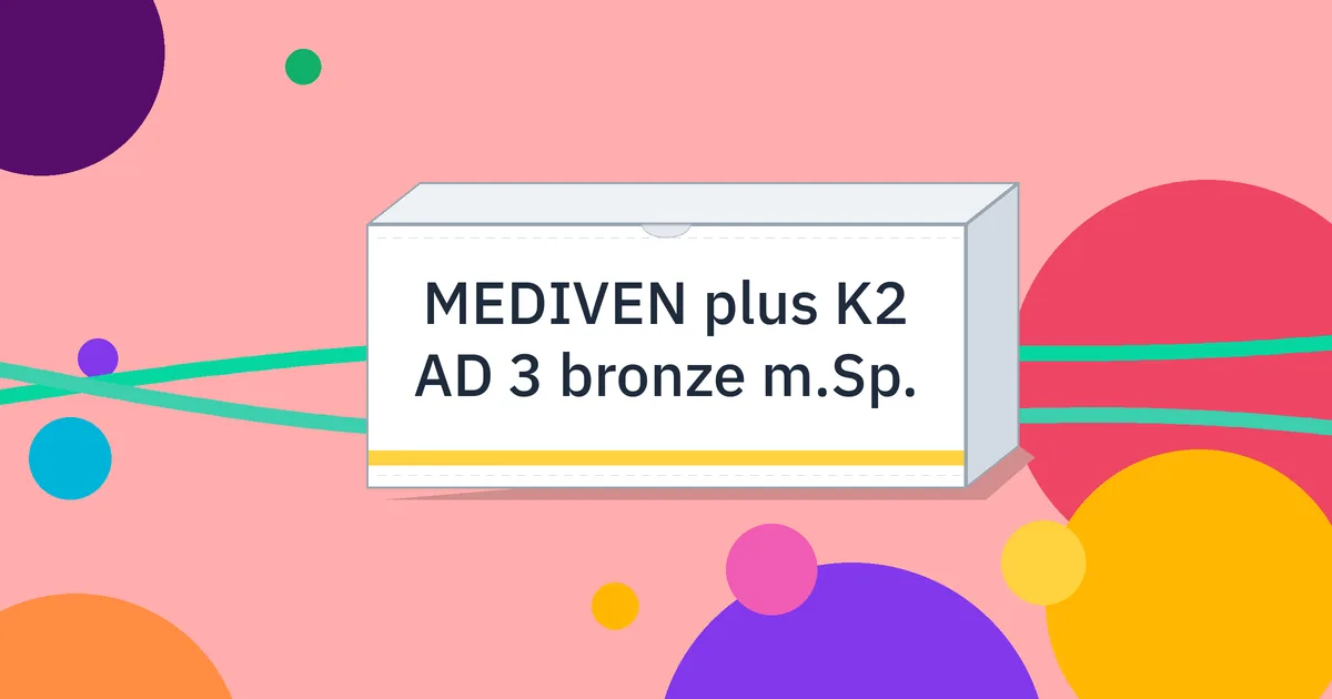 Symbolbild: Packung mit der Aufschrift MEDIVEN plus K2 AD 3 bronze m.Sp. (PZN 15093533) – Verfügbarkeit und Bezug in Apotheken in Frankfurt am Main