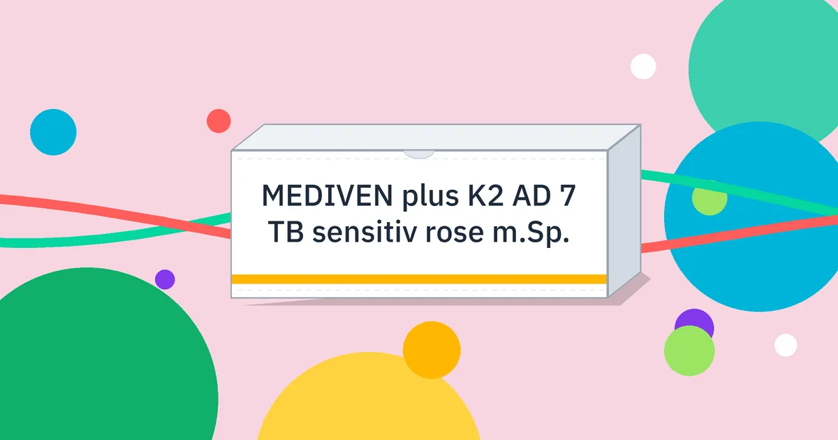 Symbolbild: Packung mit der Aufschrift MEDIVEN plus K2 AD 7 TB sensitiv rose m.Sp. (PZN 15105064) – Verfügbarkeit und Bezug in Apotheken in Frankfurt am Main