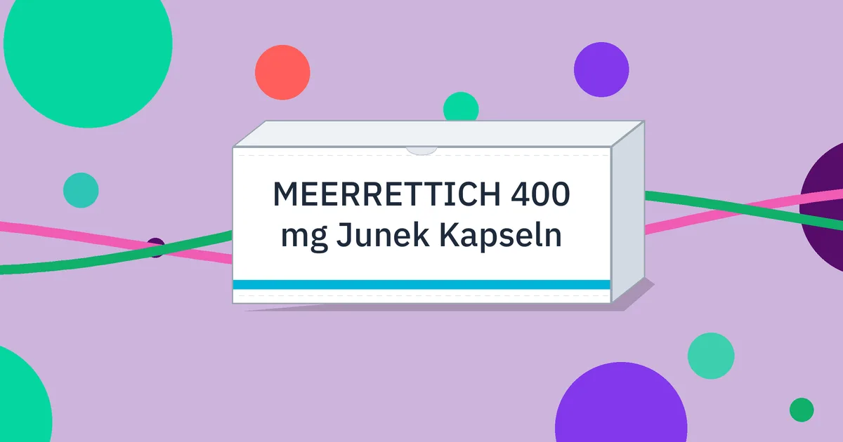 Symbolbild: Packung mit der Aufschrift MEERRETTICH 400 mg Junek Kapseln (PZN 00138879) – Verfügbarkeit und Bezug in Apotheken in Frankfurt am Main
