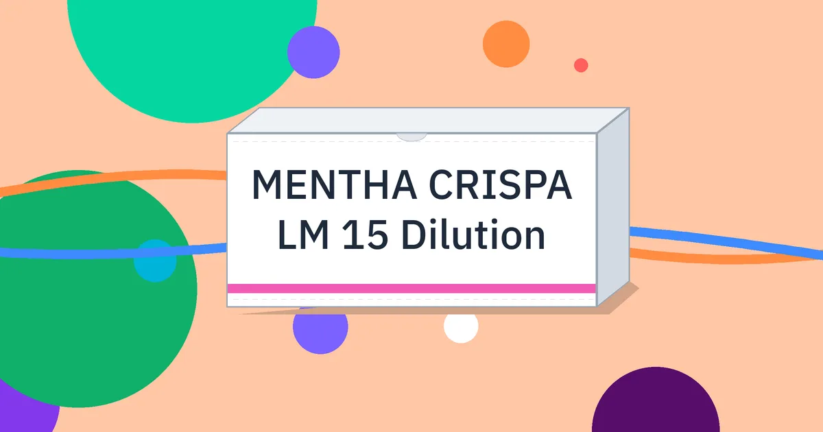 Symbolbild: Packung mit der Aufschrift MENTHA CRISPA LM 15 Dilution (PZN 13603792) – Verfügbarkeit und Bezug in Apotheken in Frankfurt am Main