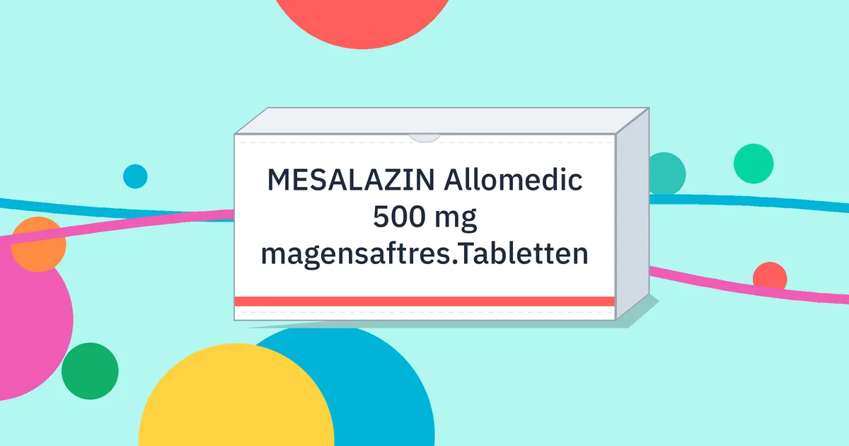 Symbolbild: Packung mit der Aufschrift MESALAZIN Allomedic 500 mg magensaftres.Tabletten (PZN 16884981) – Verfügbarkeit und Bezug in Apotheken in Frankfurt am Main