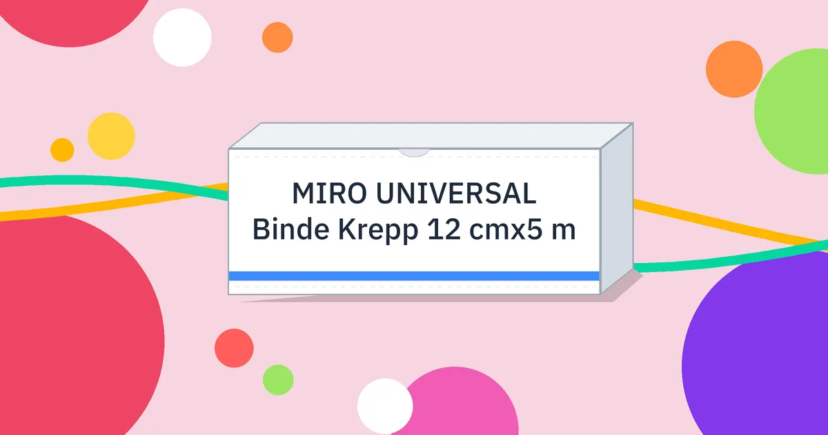 Symbolbild: Packung mit der Aufschrift MIRO UNIVERSAL Binde Krepp 12 cmx5 m (PZN 06853399) – Verfügbarkeit und Bezug in Apotheken in Frankfurt am Main