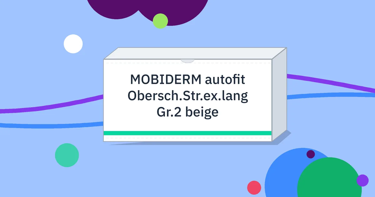 Symbolbild: Packung mit der Aufschrift MOBIDERM autofit Obersch.Str.ex.lang Gr.2 beige (PZN 13970148) – Verfügbarkeit und Bezug in Apotheken in Frankfurt am Main