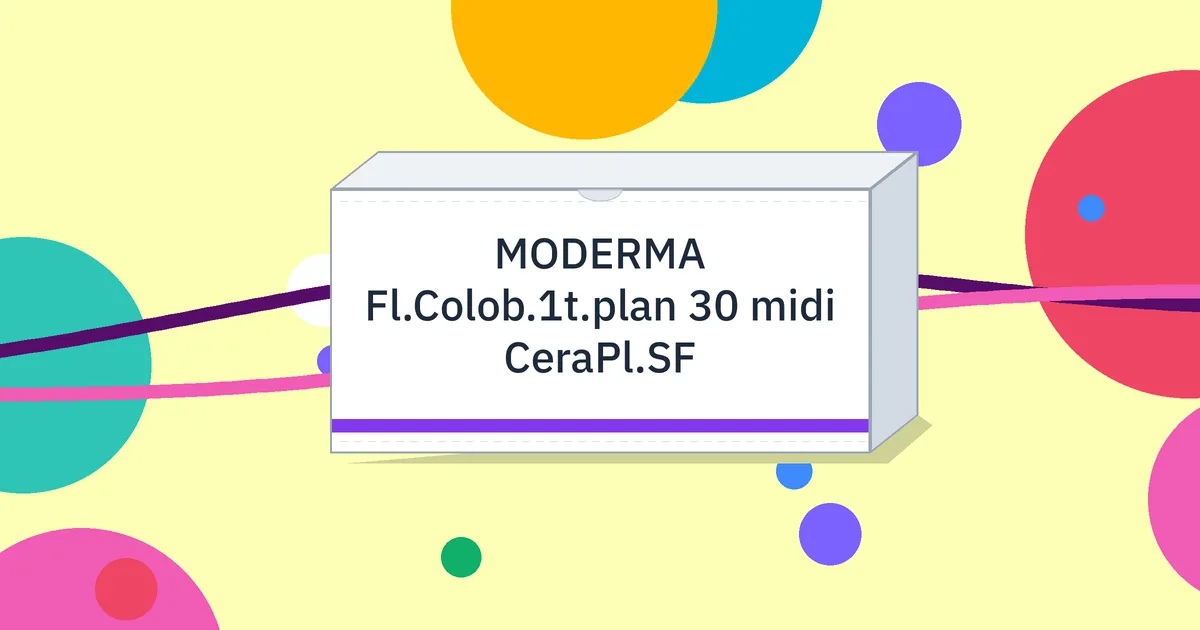 Symbolbild: Packung mit der Aufschrift MODERMA Fl.Colob.1t.plan 30 midi CeraPl.SF (PZN 12416958) – Verfügbarkeit und Bezug in Apotheken in Frankfurt am Main