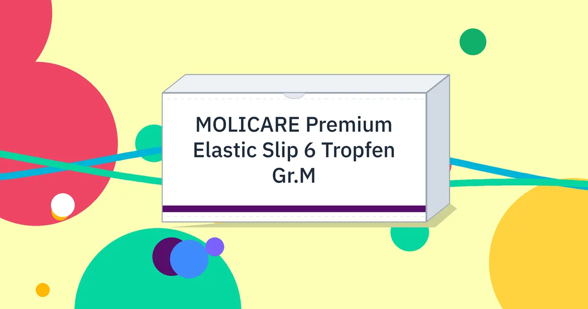 Symbolbild: Packung mit der Aufschrift MOLICARE Premium Elastic Slip 6 Tropfen Gr.M (PZN 14215164) – Verfügbarkeit und Bezug in Apotheken in Frankfurt am Main