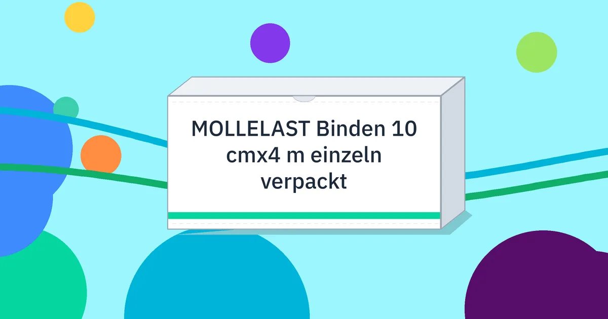 Symbolbild: Packung mit der Aufschrift MOLLELAST Binden 10 cmx4 m einzeln verpackt (PZN 16738009) – Verfügbarkeit und Bezug in Apotheken in Frankfurt am Main