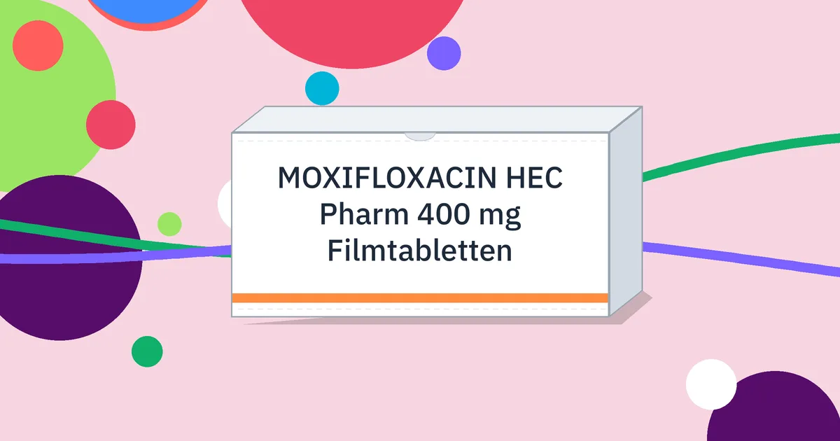 Symbolbild: Packung mit der Aufschrift MOXIFLOXACIN HEC Pharm 400 mg Filmtabletten (PZN 11857548) – Verfügbarkeit und Bezug in Apotheken in Frankfurt am Main