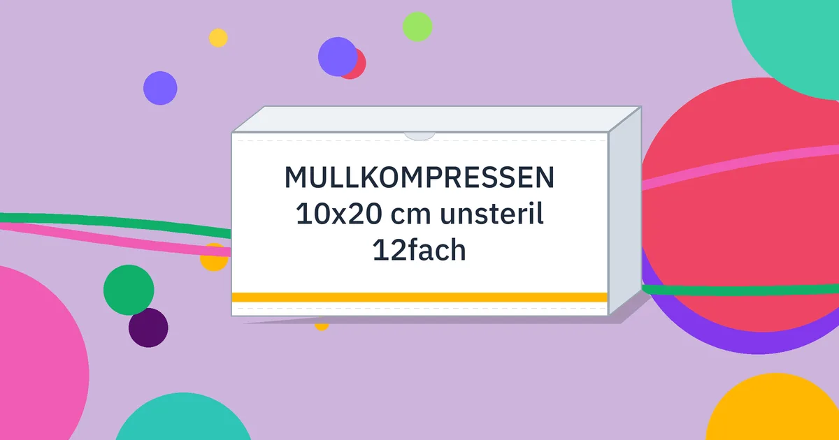 Symbolbild: Packung mit der Aufschrift MULLKOMPRESSEN 10x20 cm unsteril 12fach (PZN 09075956) – Verfügbarkeit und Bezug in Apotheken in Frankfurt am Main