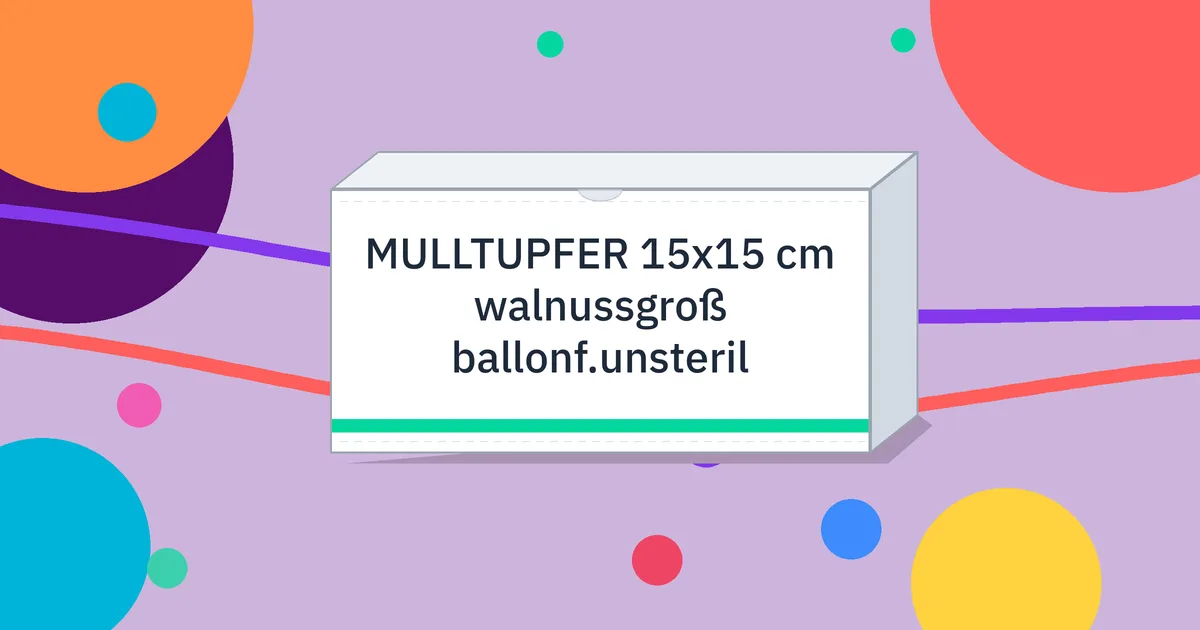 Symbolbild: Packung mit der Aufschrift MULLTUPFER 15x15 cm walnussgroß ballonf.unsteril (PZN 06963716) – Verfügbarkeit und Bezug in Apotheken in Frankfurt am Main