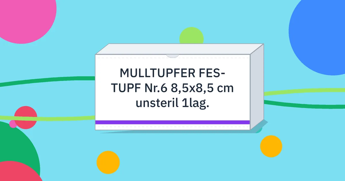 Symbolbild: Packung mit der Aufschrift MULLTUPFER FES-TUPF Nr.6 8,5x8,5 cm unsteril 1lag. (PZN 06310747) – Verfügbarkeit und Bezug in Apotheken in Frankfurt am Main