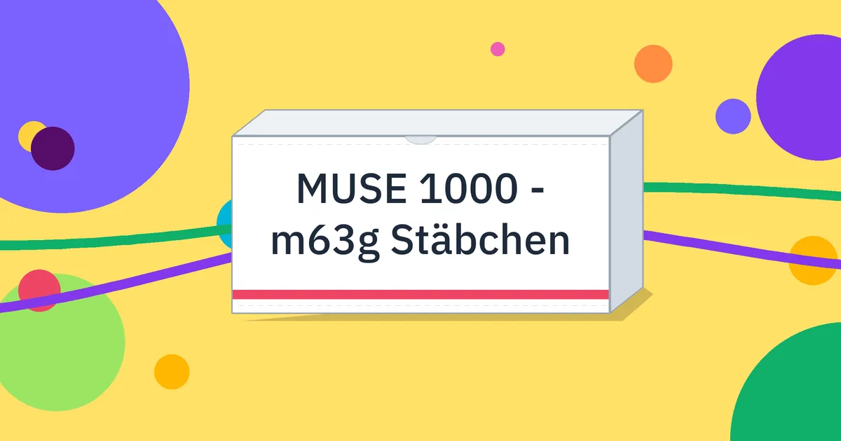 Symbolbild: Packung mit der Aufschrift MUSE 1000 -m63g Stäbchen (PZN 04192551) – Verfügbarkeit und Bezug in Apotheken in Frankfurt am Main