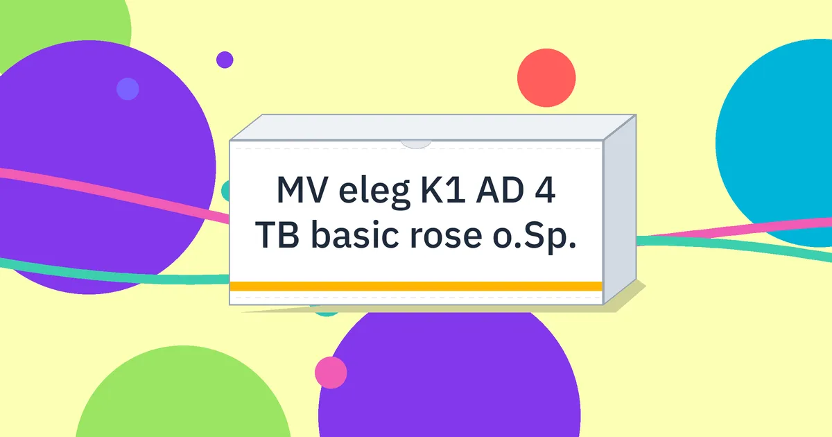 Symbolbild: Packung mit der Aufschrift MV eleg K1 AD 4 TB basic rose o.Sp. (PZN 14686366) – Verfügbarkeit und Bezug in Apotheken in Frankfurt am Main
