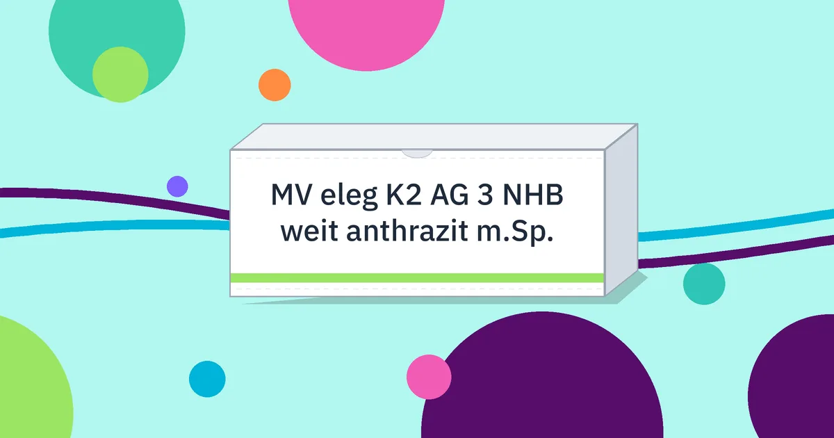 Symbolbild: Packung mit der Aufschrift MV eleg K2 AG 3 NHB weit anthrazit m.Sp. (PZN 15728109) – Verfügbarkeit und Bezug in Apotheken in Frankfurt am Main