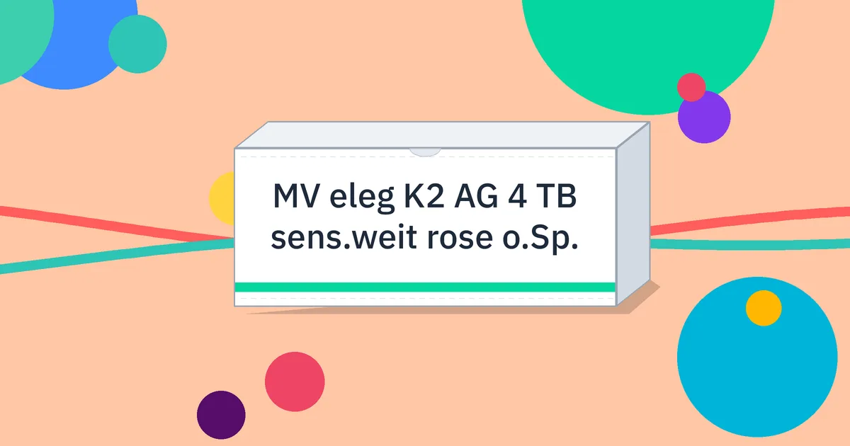 Symbolbild: Packung mit der Aufschrift MV eleg K2 AG 4 TB sens.weit rose o.Sp. (PZN 14699653) – Verfügbarkeit und Bezug in Apotheken in Frankfurt am Main