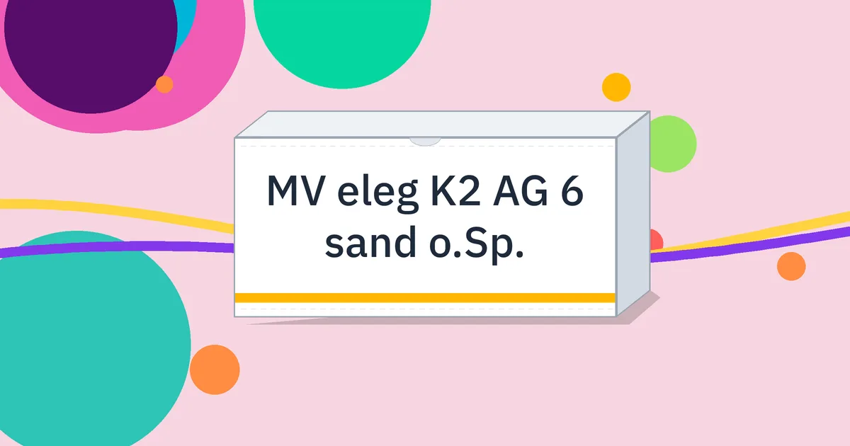 Symbolbild: Packung mit der Aufschrift MV eleg K2 AG 6 sand o.Sp. (PZN 18928317) – Verfügbarkeit und Bezug in Apotheken in Frankfurt am Main