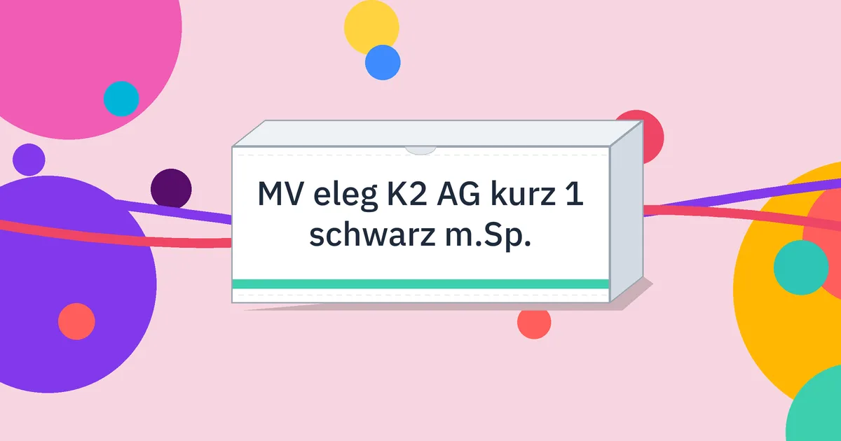 Symbolbild: Packung mit der Aufschrift MV eleg K2 AG kurz 1 schwarz m.Sp. (PZN 00318340) – Verfügbarkeit und Bezug in Apotheken in Frankfurt am Main