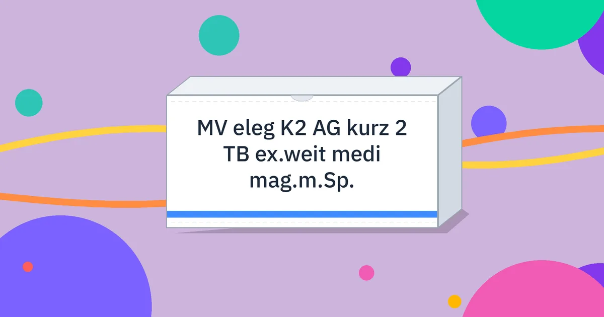 Symbolbild: Packung mit der Aufschrift MV eleg K2 AG kurz 2 TB ex.weit medi mag.m.Sp. (PZN 14637356) – Verfügbarkeit und Bezug in Apotheken in Frankfurt am Main