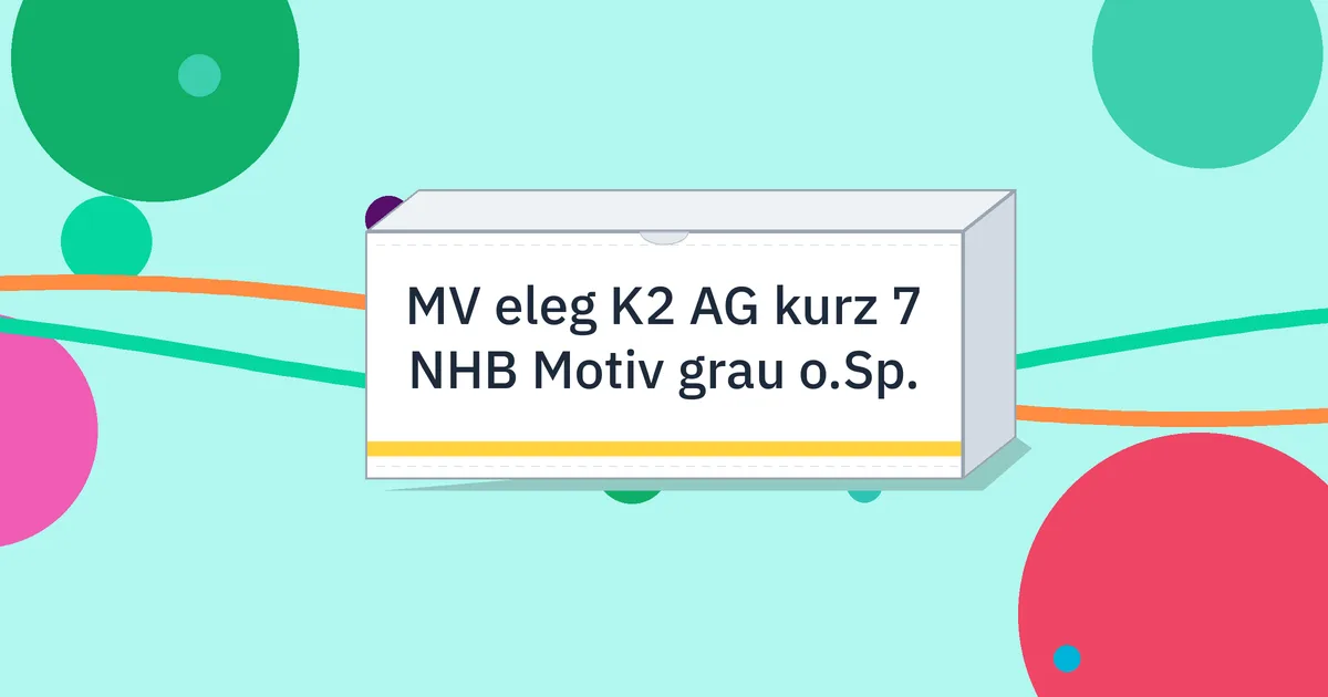 Symbolbild: Packung mit der Aufschrift MV eleg K2 AG kurz 7 NHB Motiv grau o.Sp. (PZN 18926436) – Verfügbarkeit und Bezug in Apotheken in Frankfurt am Main