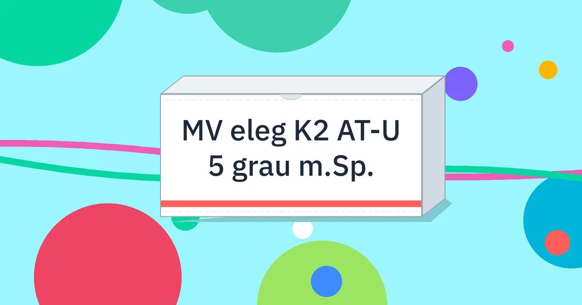 Symbolbild: Packung mit der Aufschrift MV eleg K2 AT-U 5 grau m.Sp. (PZN 18923426) – Verfügbarkeit und Bezug in Apotheken in Frankfurt am Main