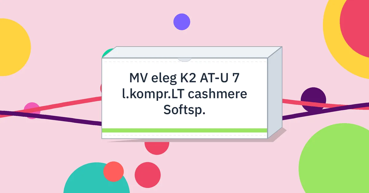 Symbolbild: Packung mit der Aufschrift MV eleg K2 AT-U 7 l.kompr.LT cashmere Softsp. (PZN 14664904) – Verfügbarkeit und Bezug in Apotheken in Frankfurt am Main