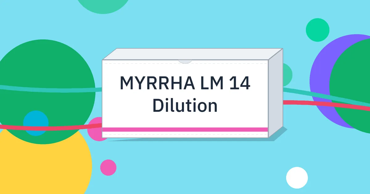 Symbolbild: Packung mit der Aufschrift MYRRHA LM 14 Dilution (PZN 12957602) – Verfügbarkeit und Bezug in Apotheken in Frankfurt am Main