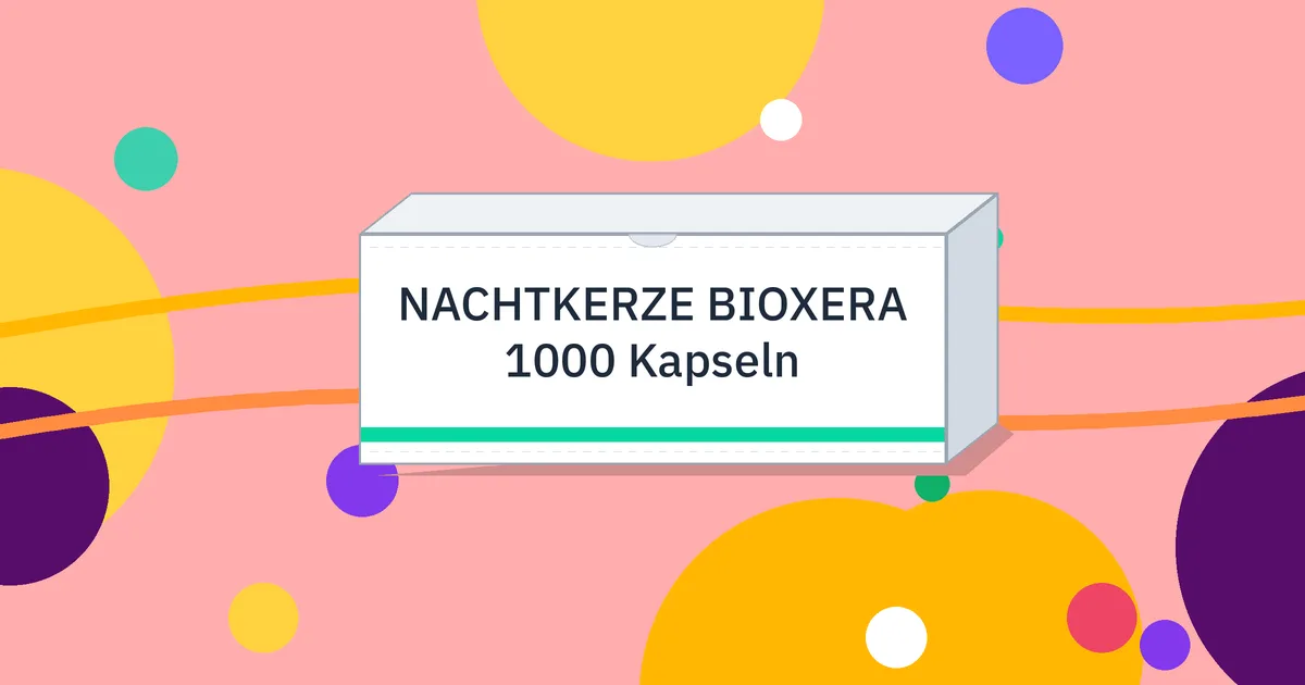 Symbolbild: Packung mit der Aufschrift NACHTKERZE BIOXERA 1000 Kapseln (PZN 08921633) – Verfügbarkeit und Bezug in Apotheken in Frankfurt am Main