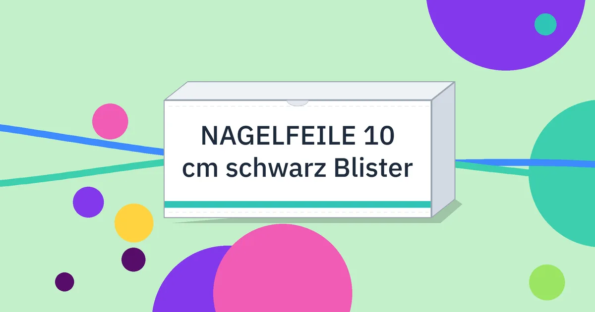 Symbolbild: Packung mit der Aufschrift NAGELFEILE 10 cm schwarz Blister (PZN 10349608) – Verfügbarkeit und Bezug in Apotheken in Frankfurt am Main