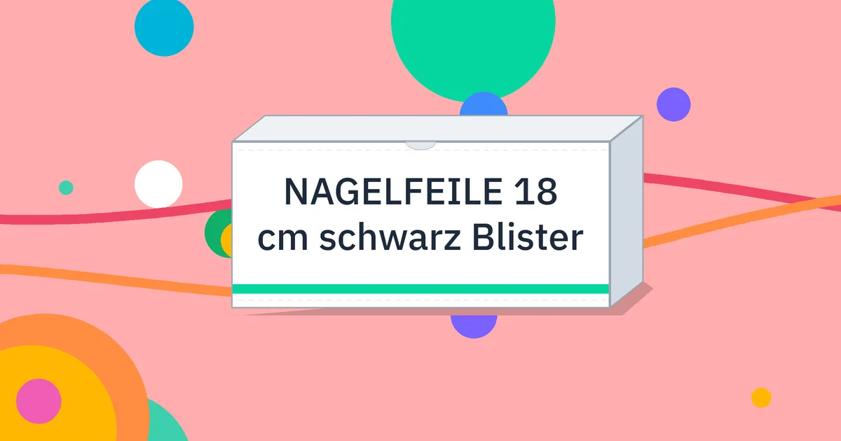Symbolbild: Packung mit der Aufschrift NAGELFEILE 18 cm schwarz Blister (PZN 10349896) – Verfügbarkeit und Bezug in Apotheken in Frankfurt am Main