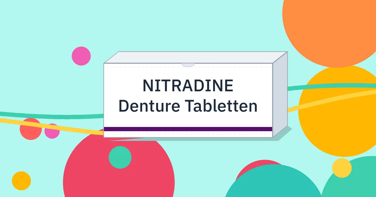 Symbolbild: Packung mit der Aufschrift NITRADINE Denture Tabletten (PZN 16527531) – Verfügbarkeit und Bezug in Apotheken in Frankfurt am Main
