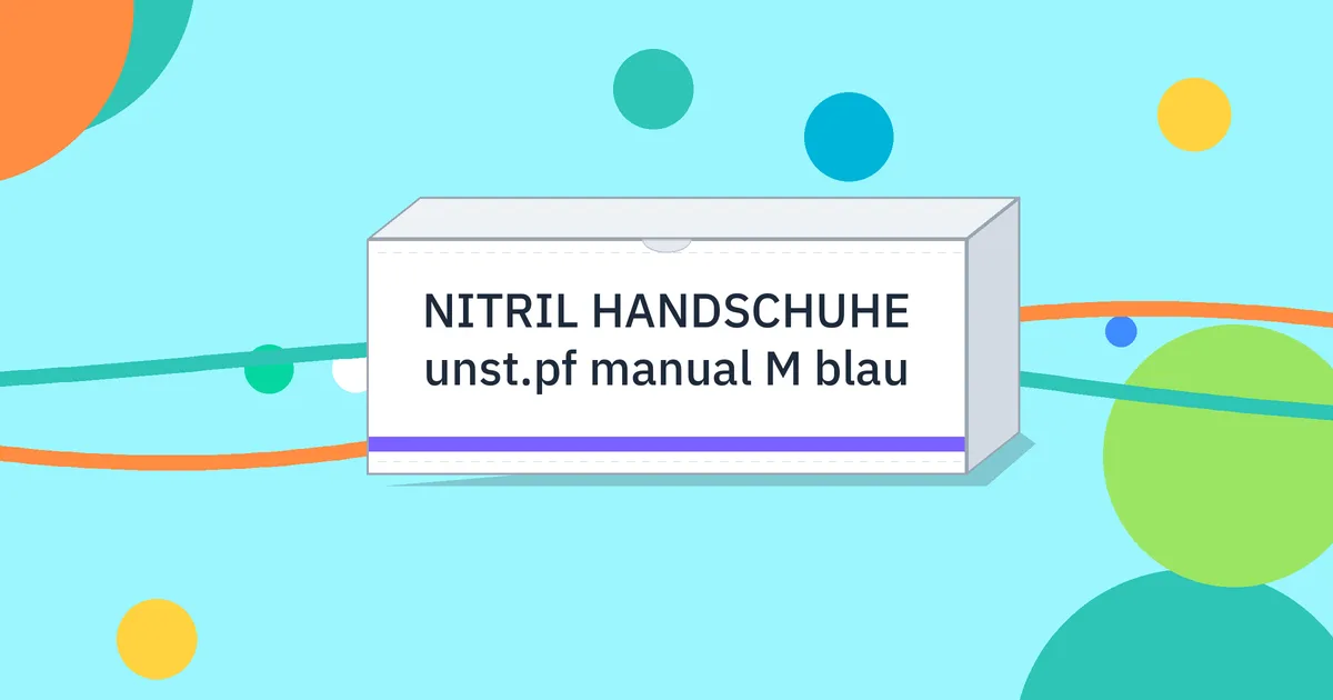 Symbolbild: Packung mit der Aufschrift NITRIL HANDSCHUHE unst.pf manual M blau (PZN 18033997) – Verfügbarkeit und Bezug in Apotheken in Frankfurt am Main