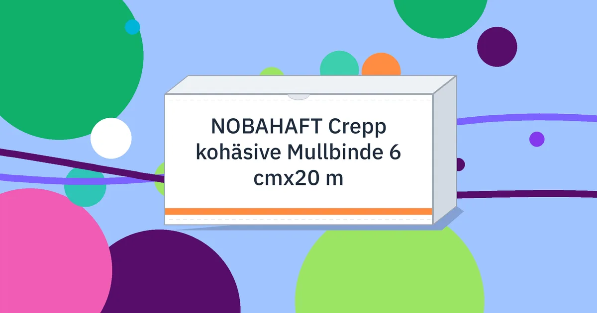 Symbolbild: Packung mit der Aufschrift NOBAHAFT Crepp kohäsive Mullbinde 6 cmx20 m (PZN 07096380) – Verfügbarkeit und Bezug in Apotheken in Frankfurt am Main