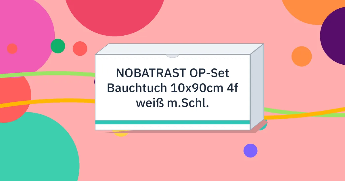Symbolbild: Packung mit der Aufschrift NOBATRAST OP-Set Bauchtuch 10x90cm 4f weiß m.Schl. (PZN 18104467) – Verfügbarkeit und Bezug in Apotheken in Frankfurt am Main