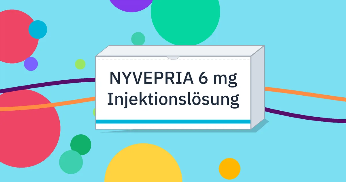 Symbolbild: Packung mit der Aufschrift NYVEPRIA 6 mg Injektionslösung (PZN 19881931) – Verfügbarkeit und Bezug in Apotheken in Frankfurt am Main