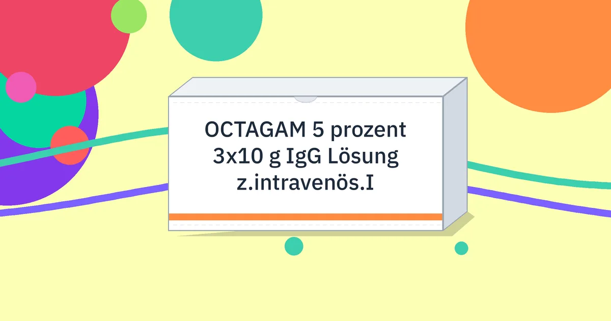 Symbolbild: Packung mit der Aufschrift OCTAGAM 5 prozent 3x10 g IgG Lösung z.intravenös.I (PZN 04712275) – Verfügbarkeit und Bezug in Apotheken in Frankfurt am Main
