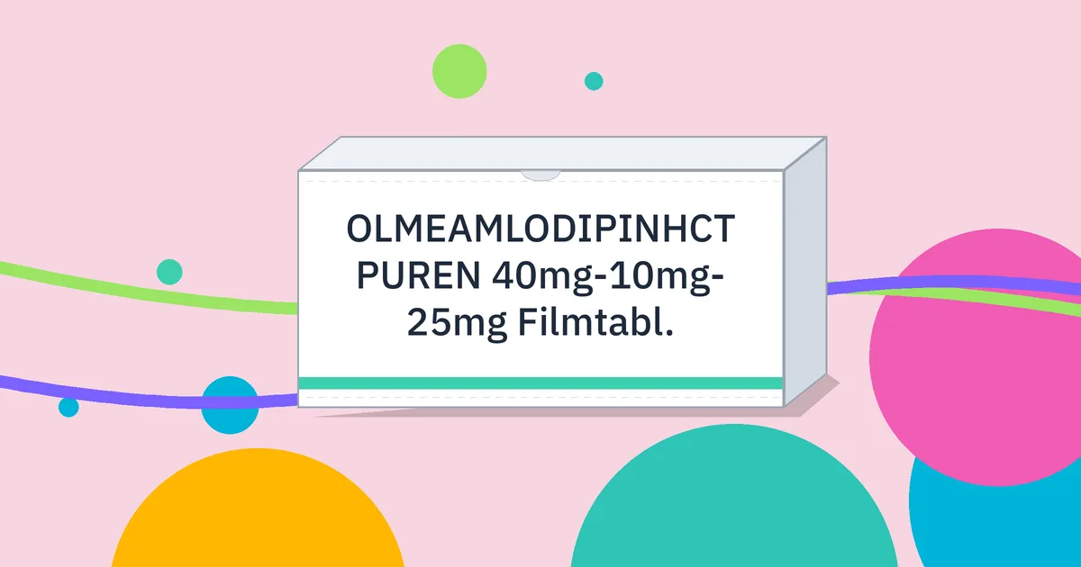 Symbolbild: Packung mit der Aufschrift OLMEAMLODIPINHCT PUREN 40mg-10mg-25mg Filmtabl. (PZN 18110976) – Verfügbarkeit und Bezug in Apotheken in Frankfurt am Main