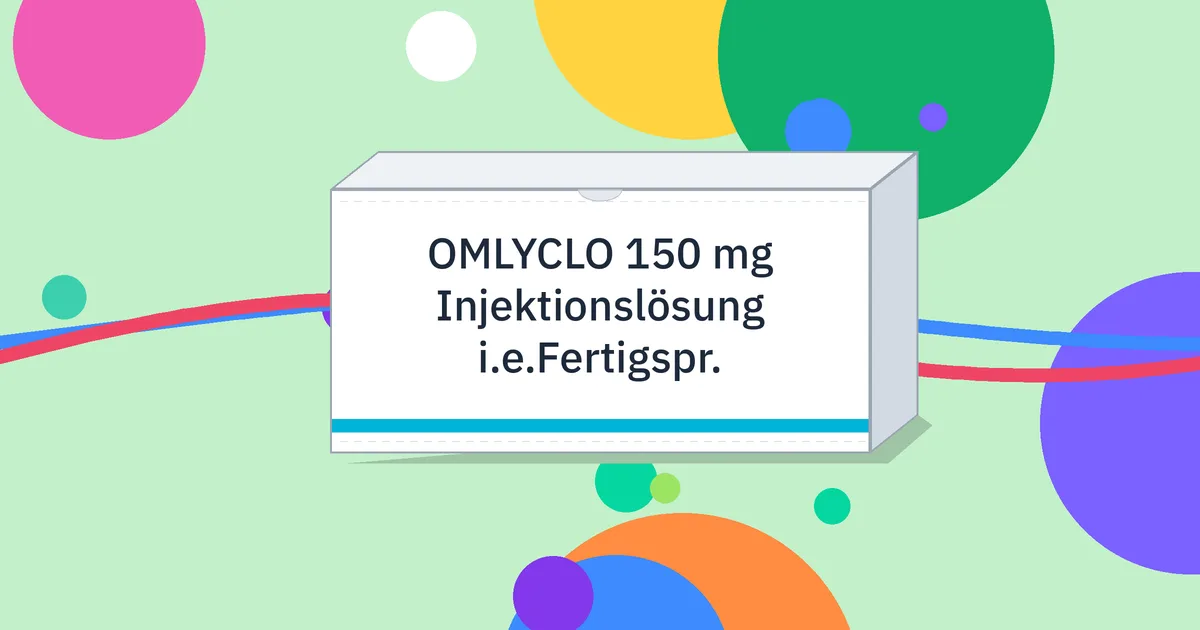 Symbolbild: Packung mit der Aufschrift OMLYCLO 150 mg Injektionslösung i.e.Fertigspr. (PZN 19203272) – Verfügbarkeit und Bezug in Apotheken in Frankfurt am Main