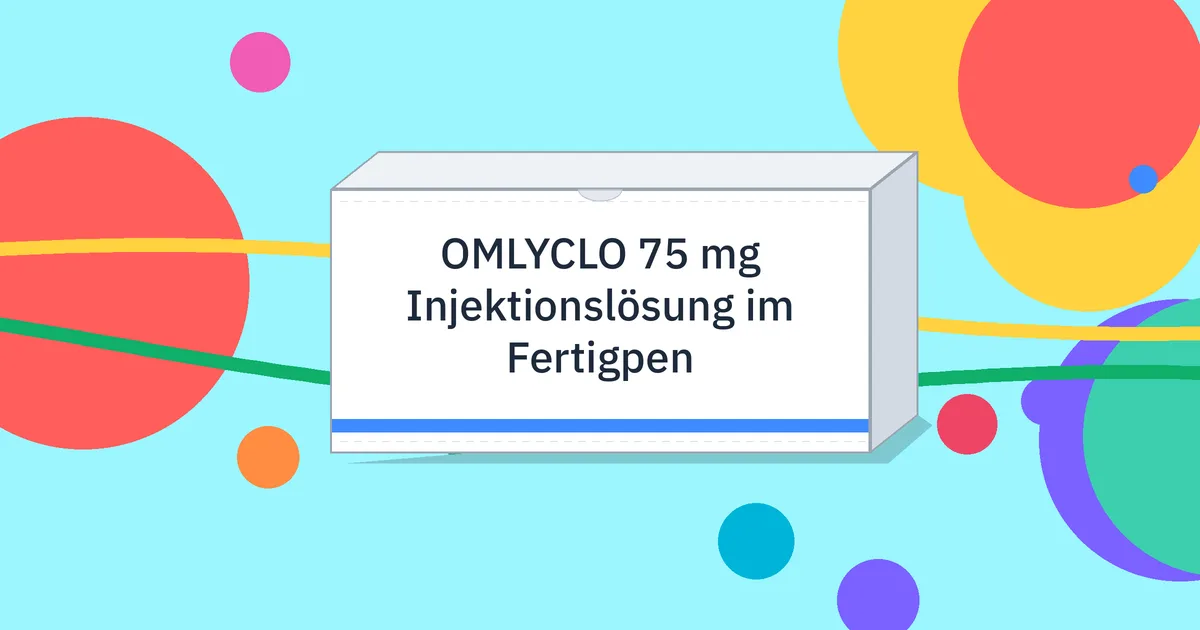 Symbolbild: Packung mit der Aufschrift OMLYCLO 75 mg Injektionslösung im Fertigpen (PZN 20312894) – Verfügbarkeit und Bezug in Apotheken in Frankfurt am Main