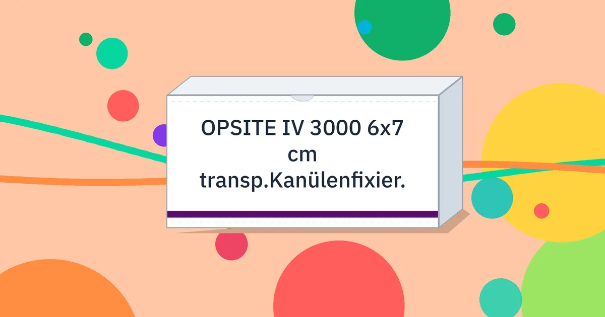 Symbolbild: Packung mit der Aufschrift OPSITE IV 3000 6x7 cm transp.Kanülenfixier. (PZN 17833193) – Verfügbarkeit und Bezug in Apotheken in Frankfurt am Main