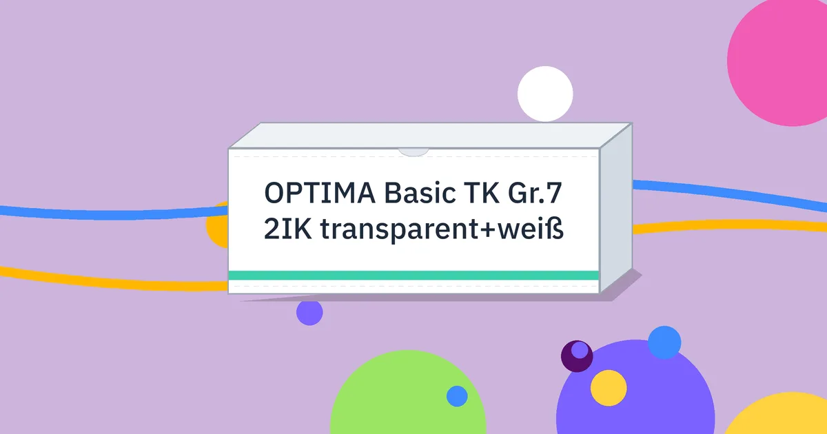 Symbolbild: Packung mit der Aufschrift OPTIMA Basic TK Gr.7 2IK transparent+weiß (PZN 10287681) – Verfügbarkeit und Bezug in Apotheken in Frankfurt am Main
